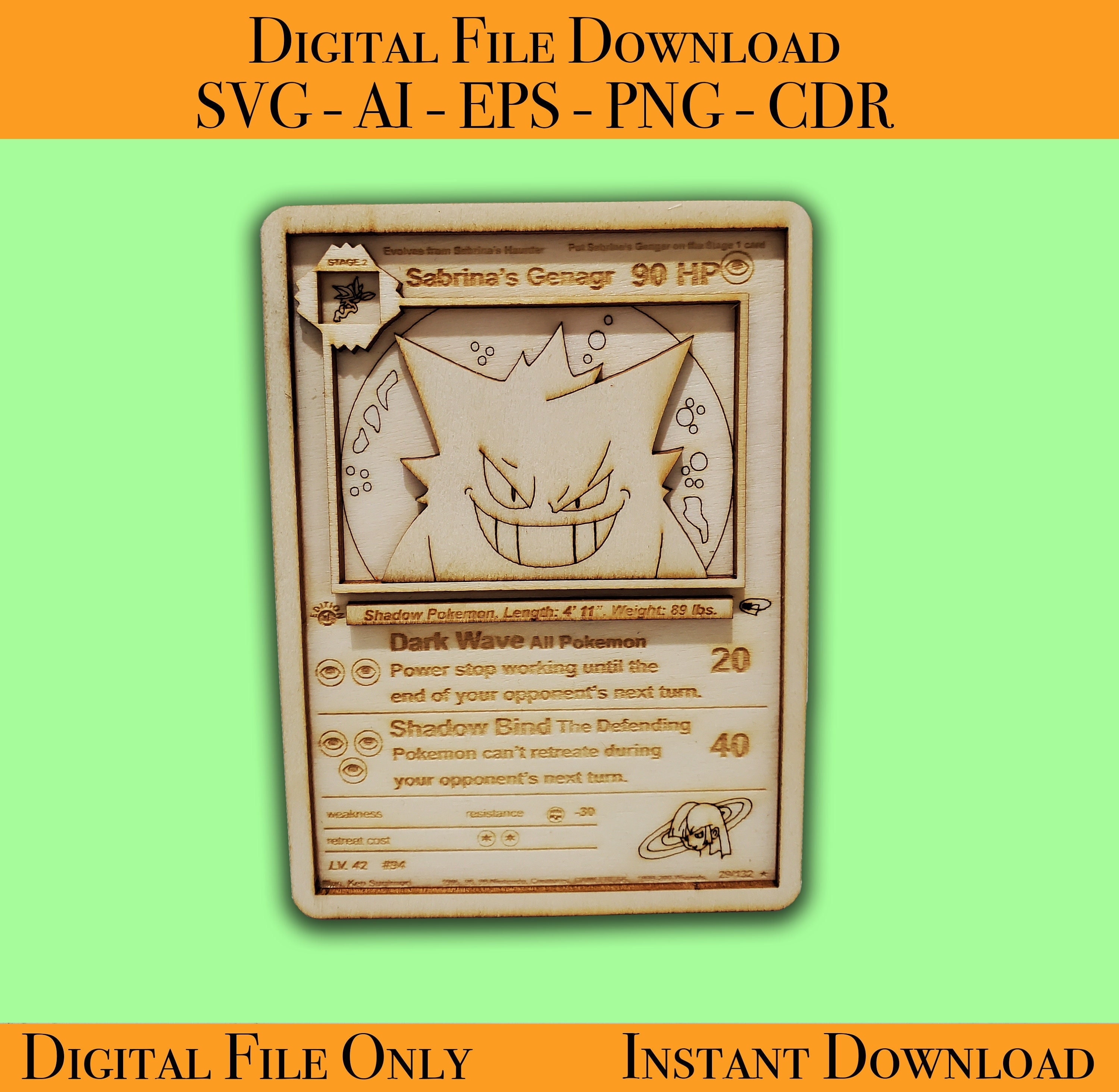 Gengar Sabrinas Pokemon Card Laser Cutter Files Vector Ready for Wood ...