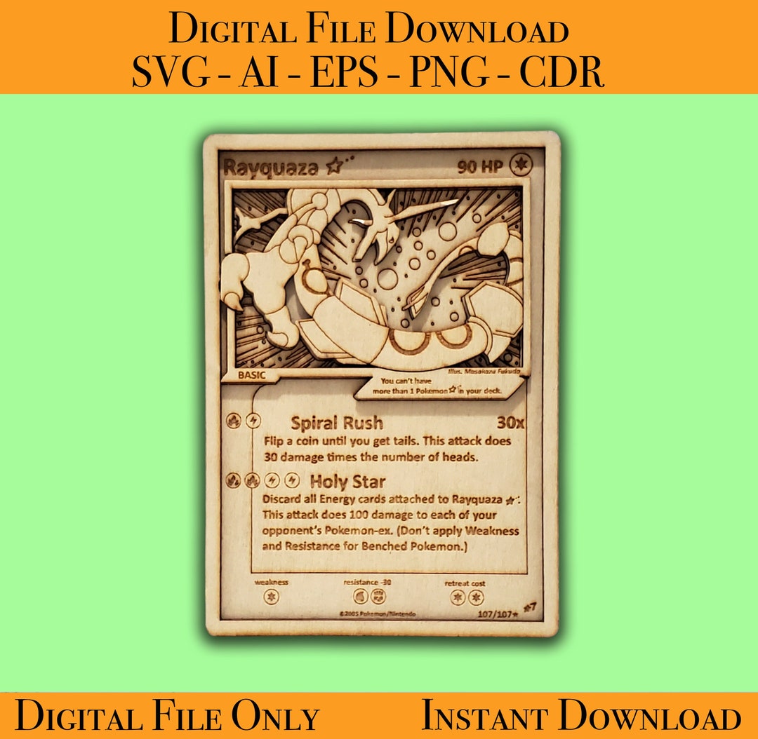 Rayquaza 1 Card Laser Cutter Files Vector for Wood Glowforge, Light ...