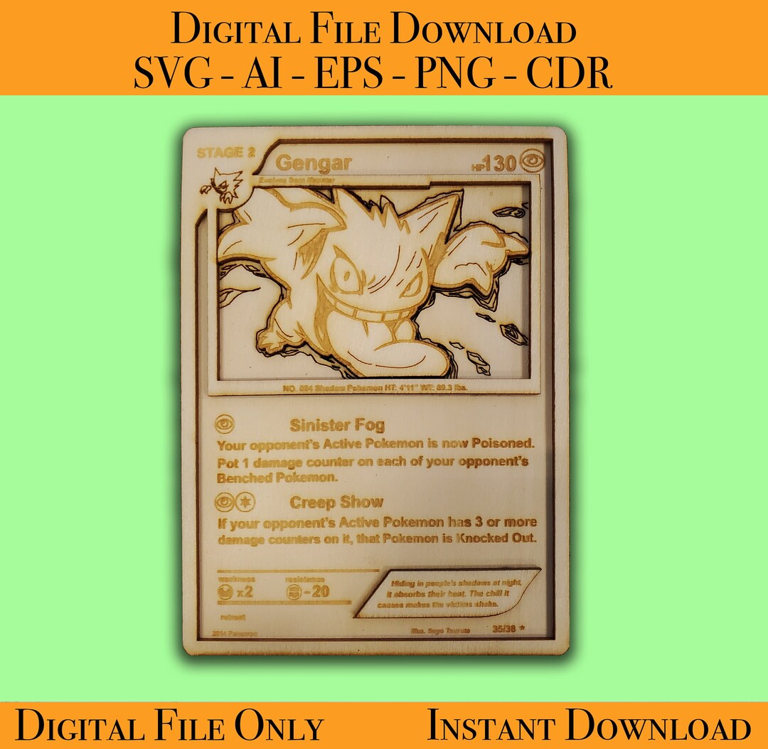 Gengar Card Laser Cutter Files Vector for Wood Glowforge, Light Burn ...