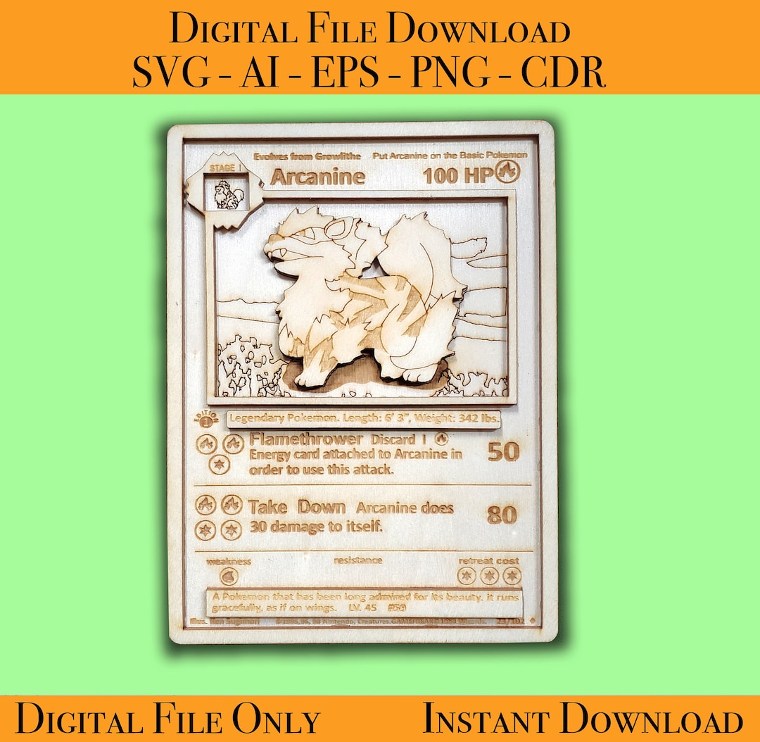 Arcanine Pokemon Card Laser Cutter Files Vector for Wood. Glowforge ...