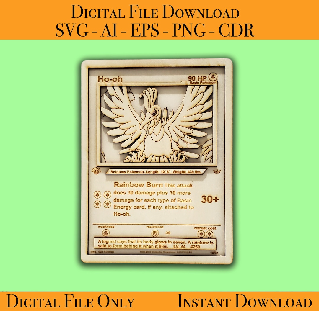 Ho-oh Pokemon Card Laser Cutter Files Vector for Wood. Glowforge, Light ...