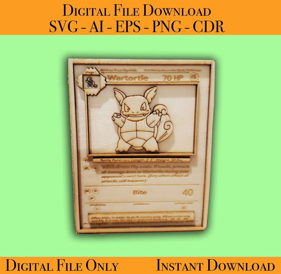 Wartortle Pokemon Card Laser Files Vector Ready for Wood Glowforge ...