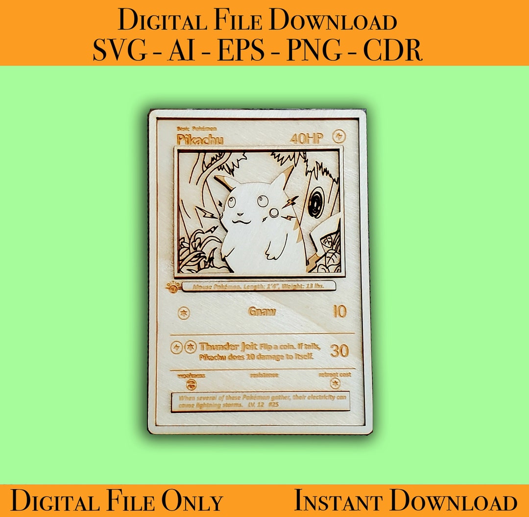 Pikachu Pokemon Card Laser Cutter Files Vector Ready for Wood Glowforge ...