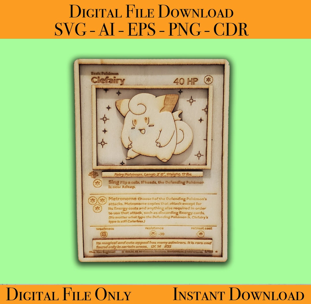 Clefairy Pokemon Card Laser Vector File for Wood Glowforge, Light Burn ...