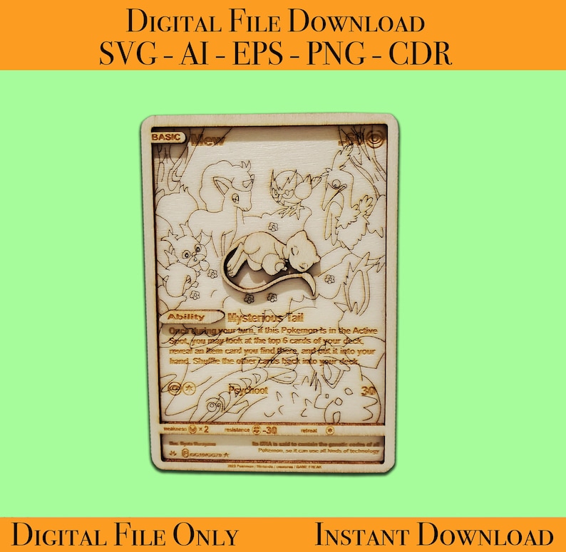 Mew Pokemon Card Laser Cutter Files Vector Ready for Wood Glowforge ...