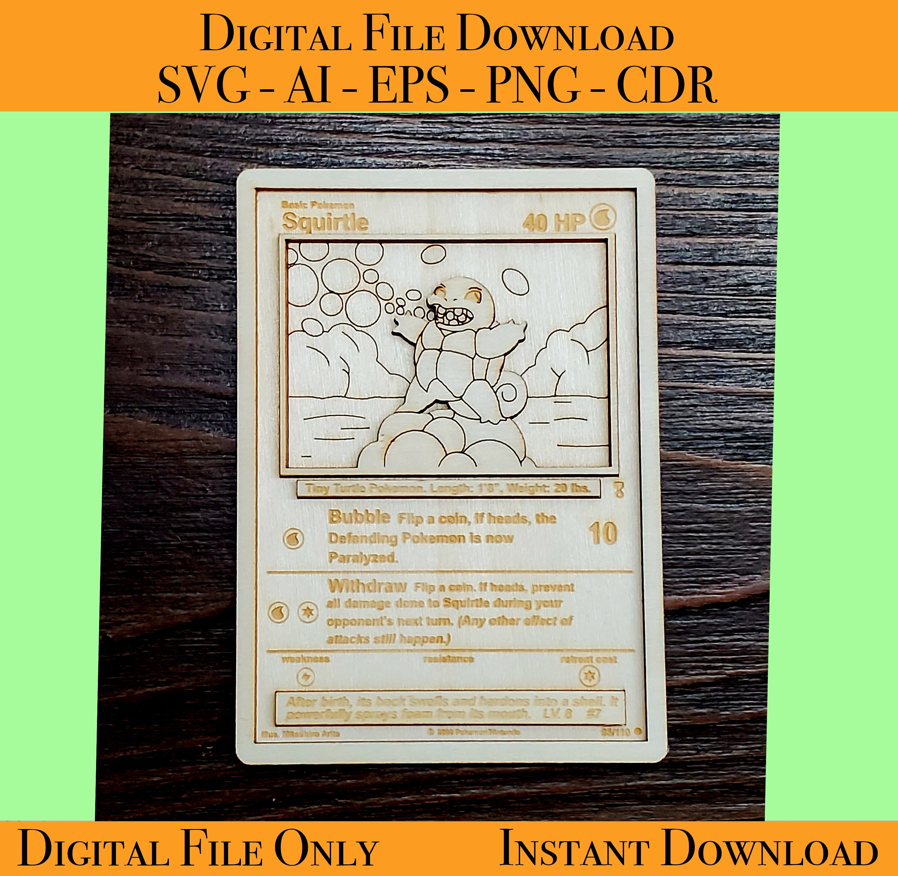 Squirtle Pokemon Card Laser Cutter Files Vector Ready for Wood ...