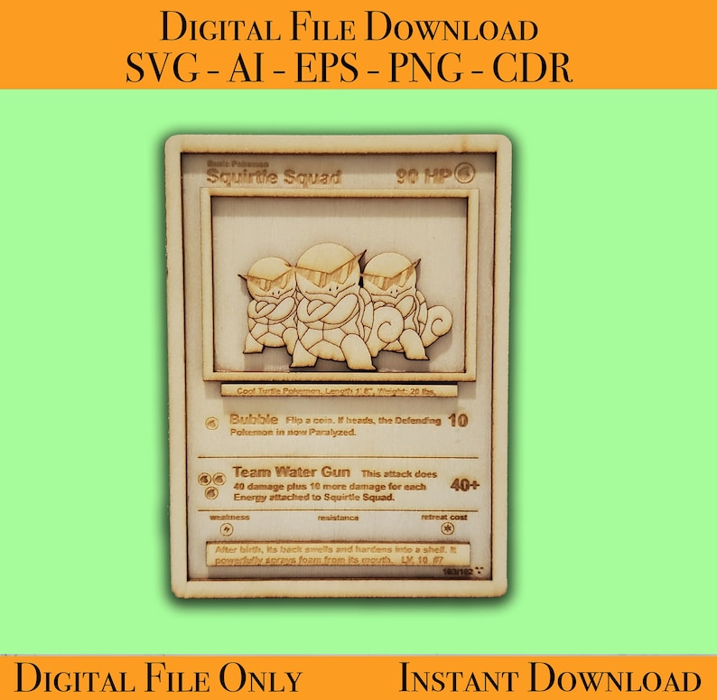 Squirtle Squad Pokemon Card Laser Vector File for Wood Glowforge, Light ...