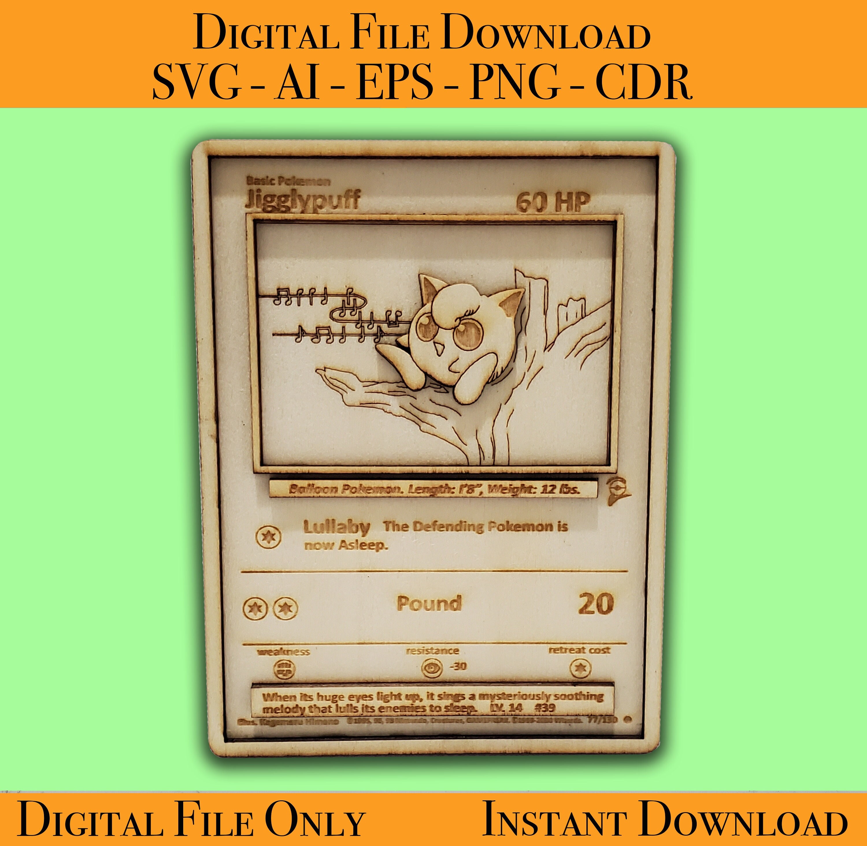 Jigglypuff Pokemon Card Laser Cut Digital Files Vector for Wood ...