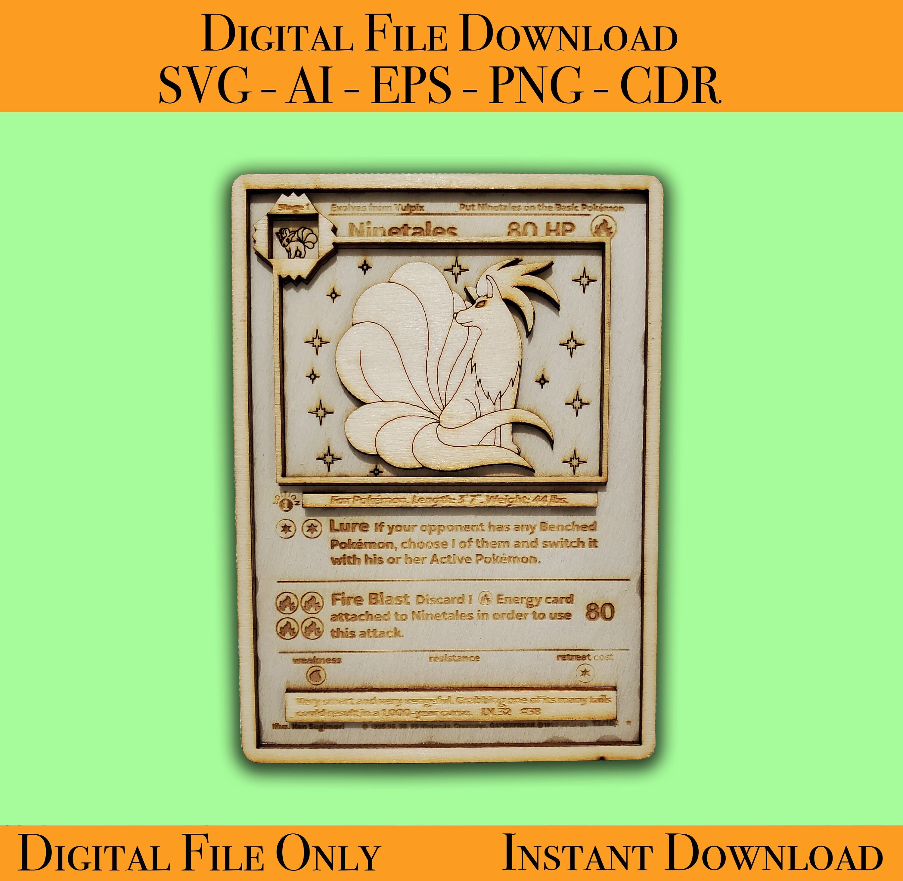 Ninetales Pokemon Card Laser Cutter Files Vector Ready for Wood ...