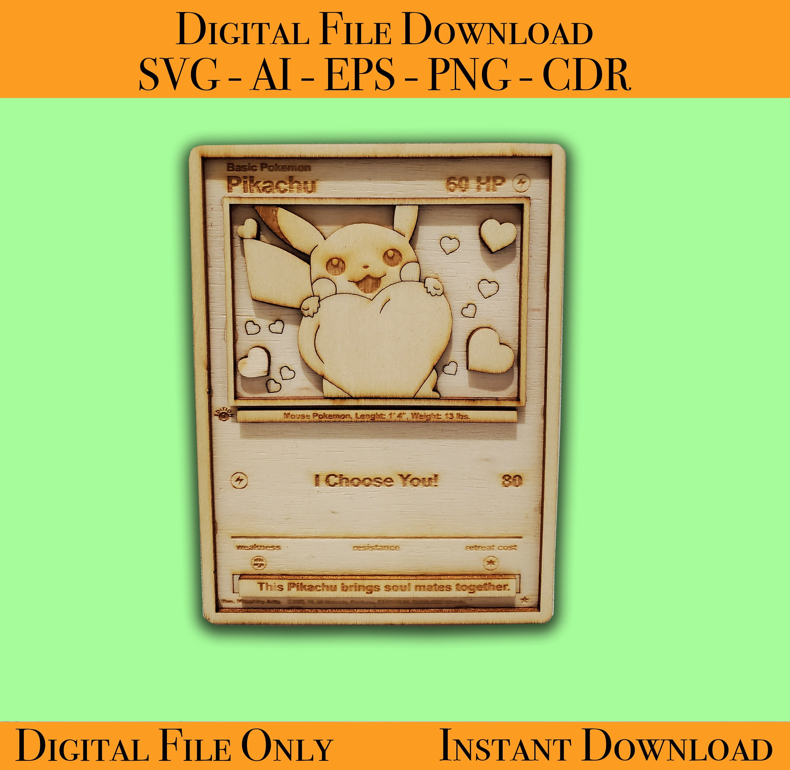 Pikachu I Choose You Card Laser Cutter Files Vector Ready for Wood ...