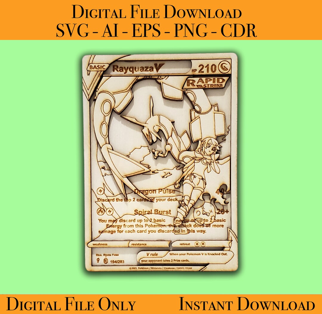 Rayquaza Vstar Card Laser Cutter Files Vector for Wood Glowforge, Light ...