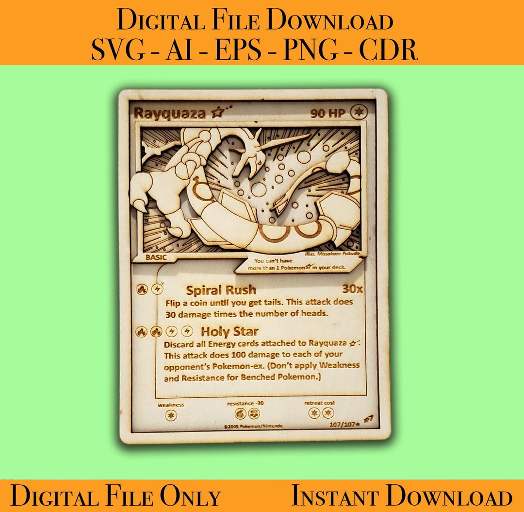 Rayquaza Pokemon Card Laser Cutter Files Vector for Wood. Glowforge ...