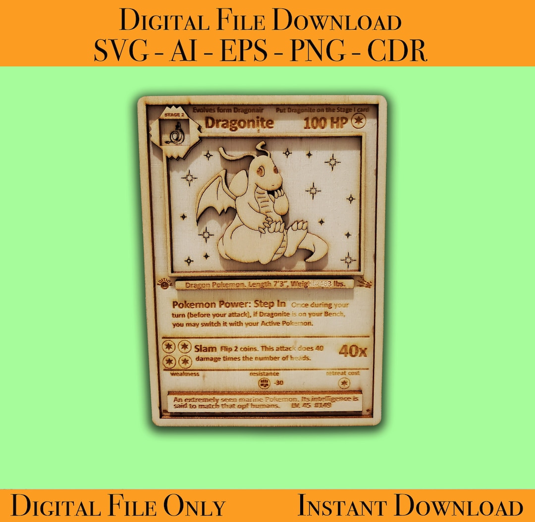 Dragonite Pokemon Card Laser Cutter Files Vector Ready for Wood ...