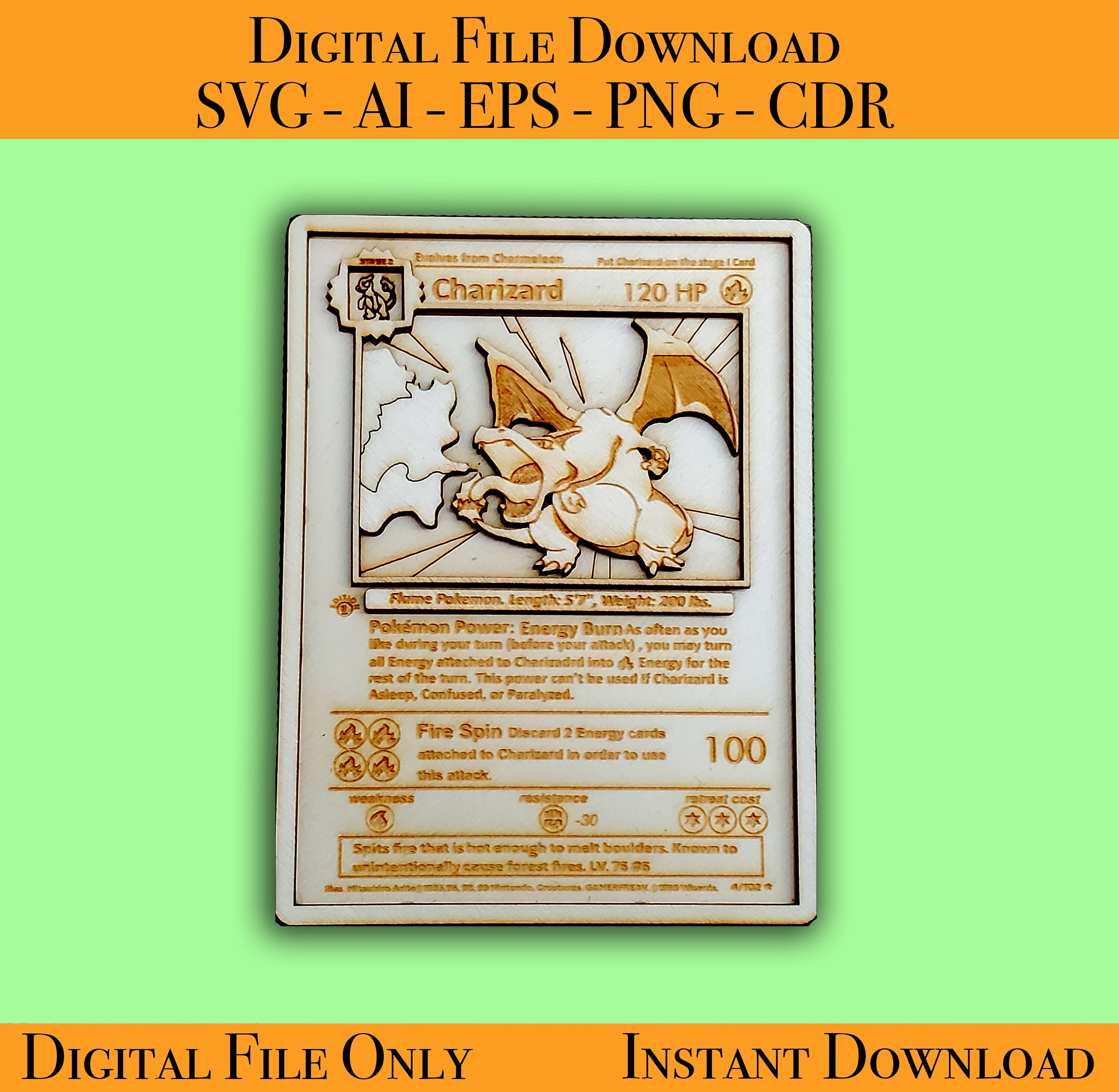 Charizard Pokemon Card Laser Cutter Files Vector Ready for Wood ...