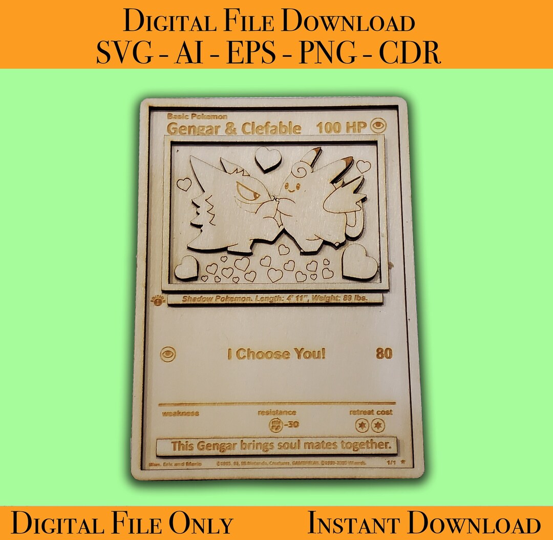 Gengar and Clefable I Choose You Card Laser Cutter Files Vector for ...