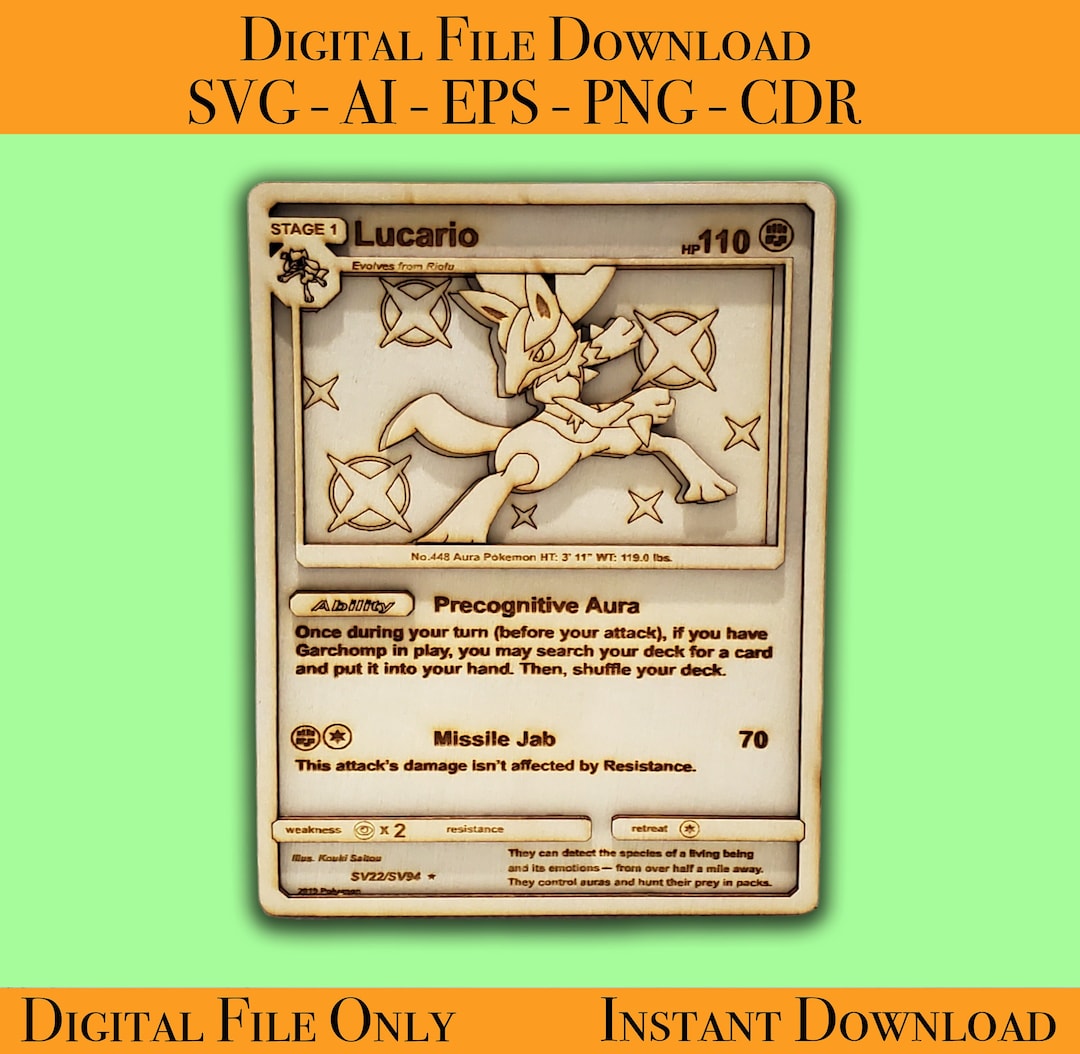 Lucario Pokemon Card Laser Cutter Files Vector for Wood. Glowforge ...