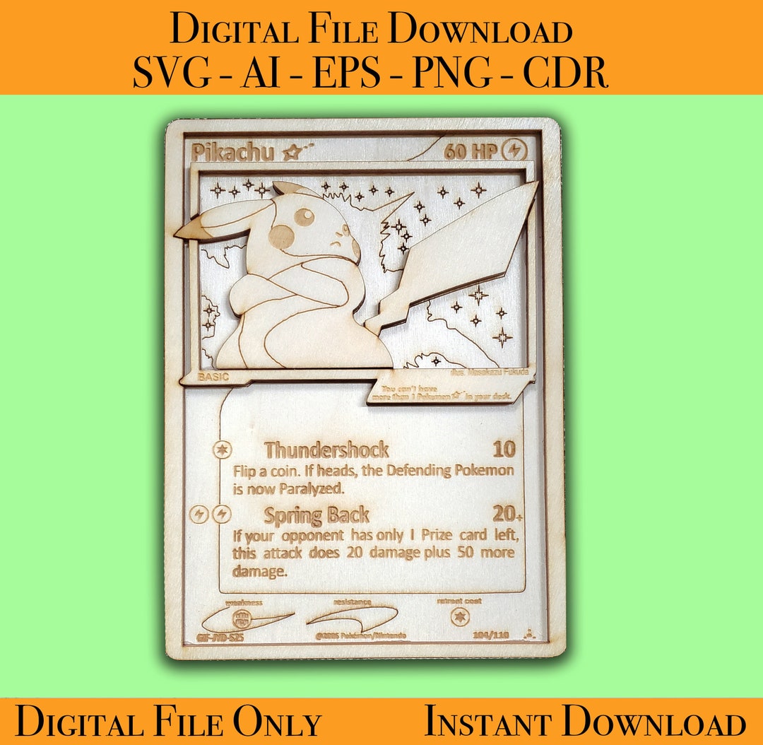 Shiny Pickachu Pokemon Card Laser Cutter Files Vector for Wood ...