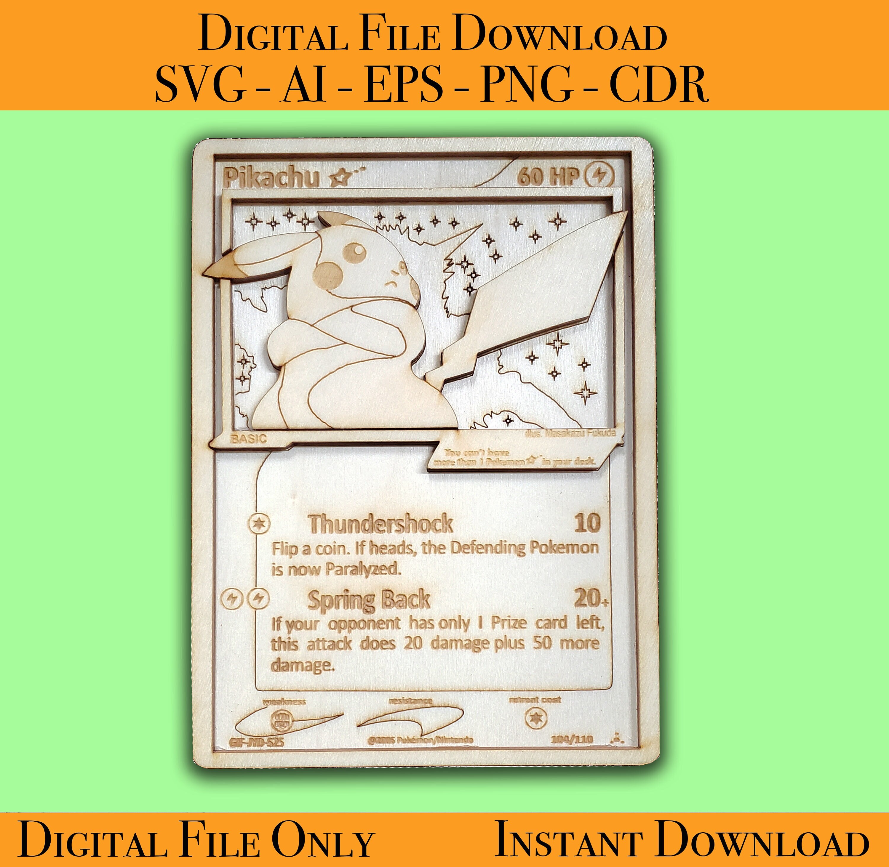 Shiny Pickachu Pokemon Card Laser Cutter Files Vector for Wood ...