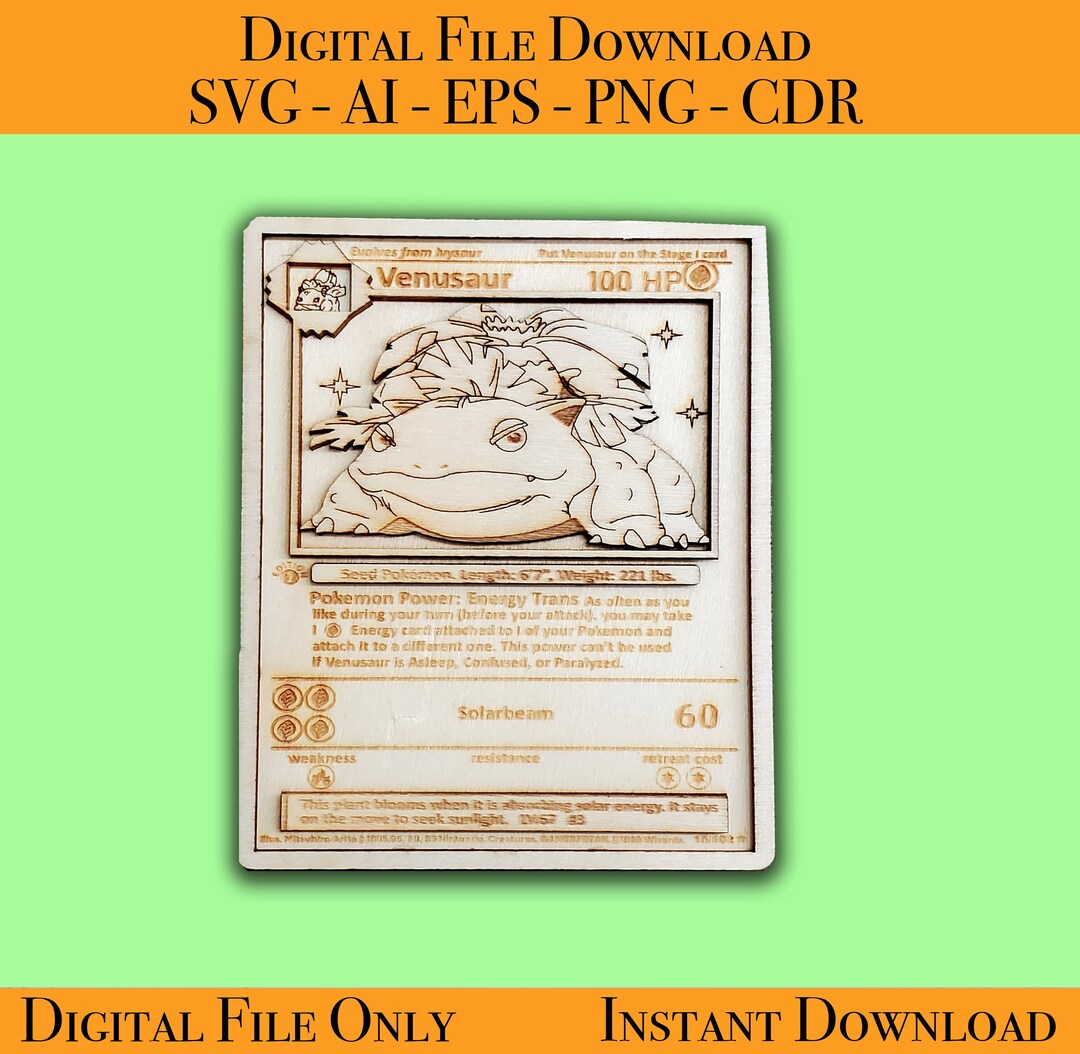 Venusaur Pokemon Card Laser Cutter Files Vector Ready for Wood ...