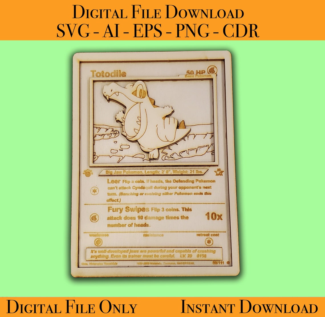 Totodile Pokemon Card Laser Cutter Files Vector for Wood. Glowforge ...