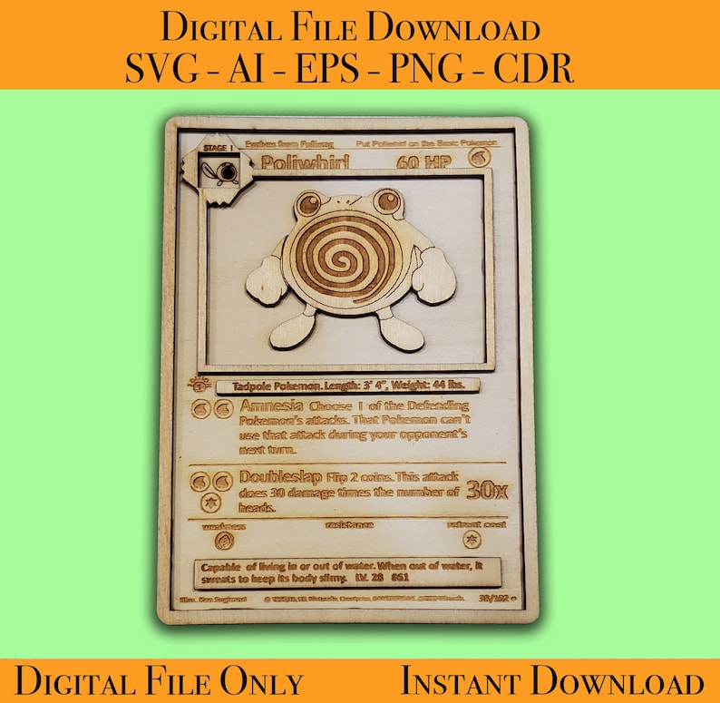 Poliwhirl Pokemon Card Laser Cutter Files Vector for Wood. Glowforge ...