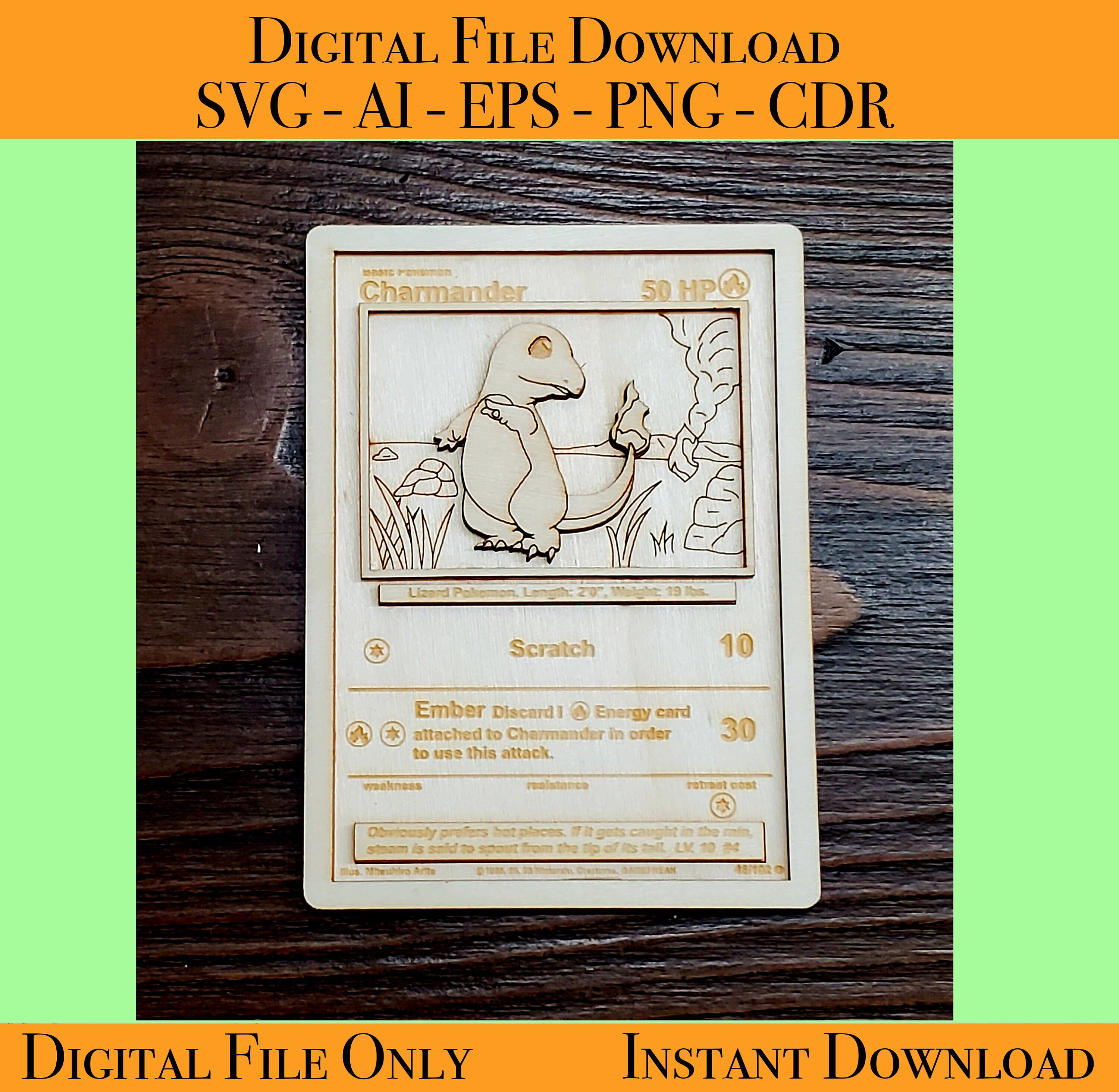 Charmander Pokemon Card Laser Cutter Files Vector Ready for Wood ...