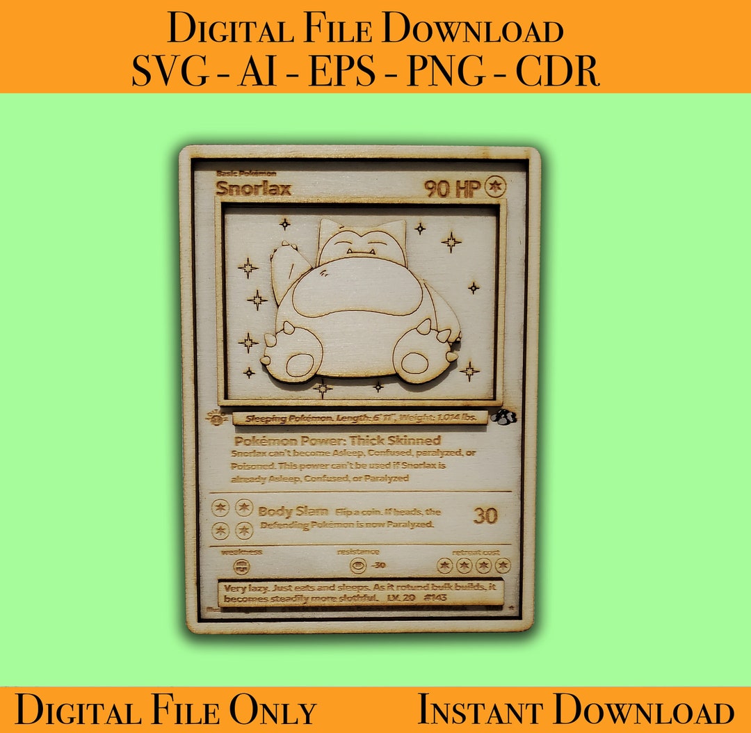 Snorlax Pokemon Card Laser Cut Files Vector Ready for Wood Glowforge ...