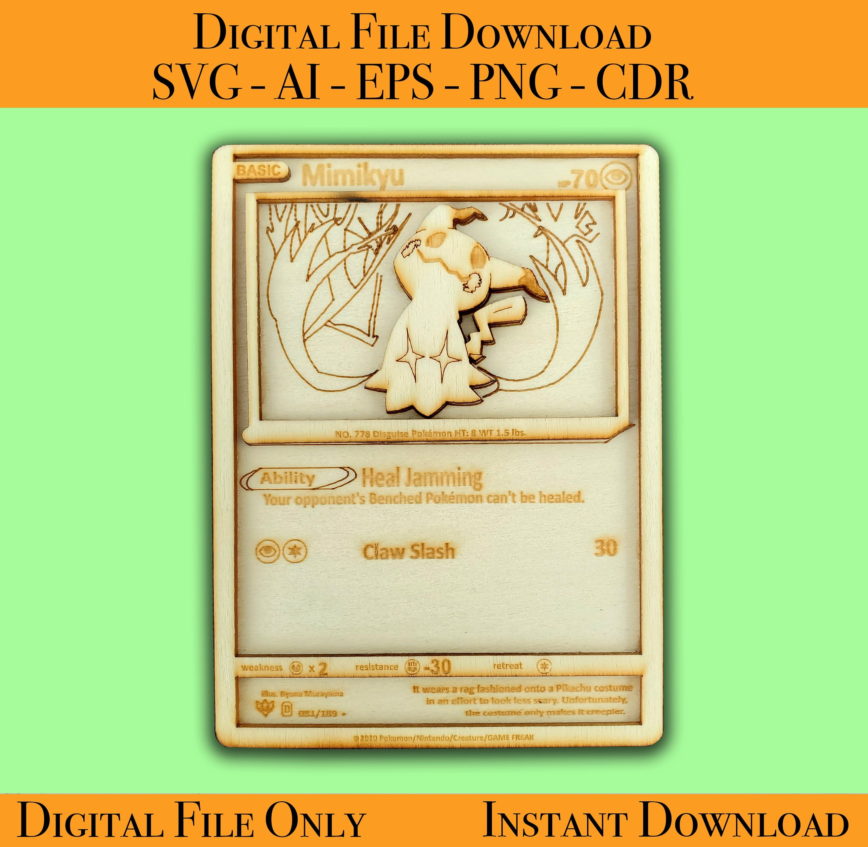 Mimikyu Pokemon Card Laser Cutter Files Vector Ready for Wood Glowforge ...