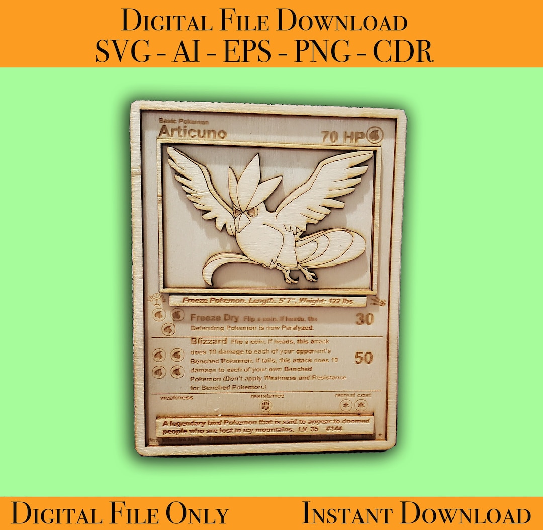 Articuno Pokemon Card Laser Files Vector Ready for Wood Glowforge ...