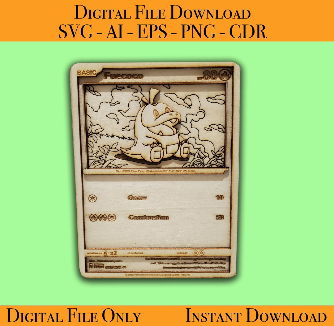 Fuecoco Pokemon Card Laser Cutter Files Vector Ready for Wood Glowforge ...