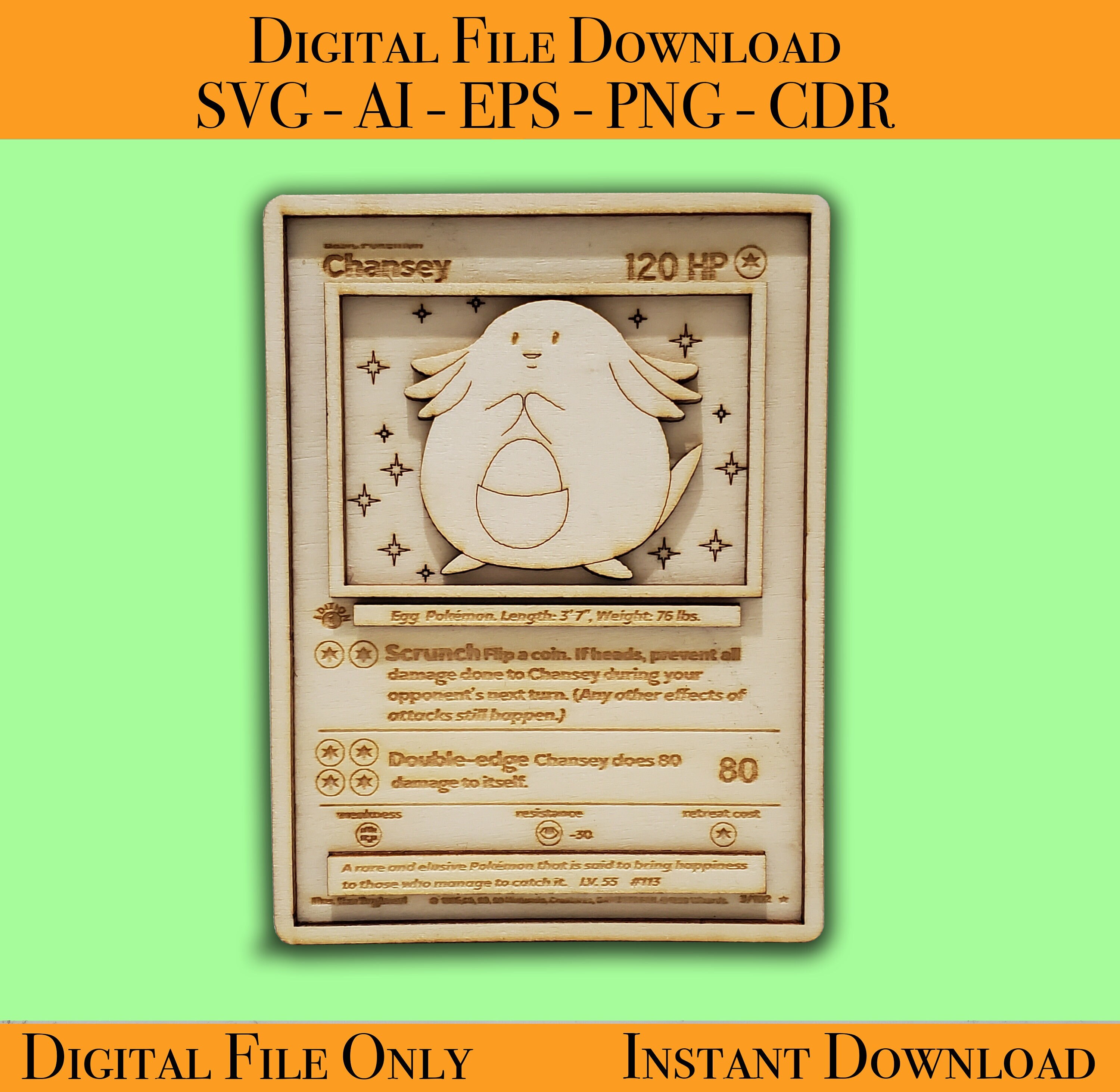 Chansey Pokemon Card Laser Cut Digital Files Vector for Wood: Glowforge ...
