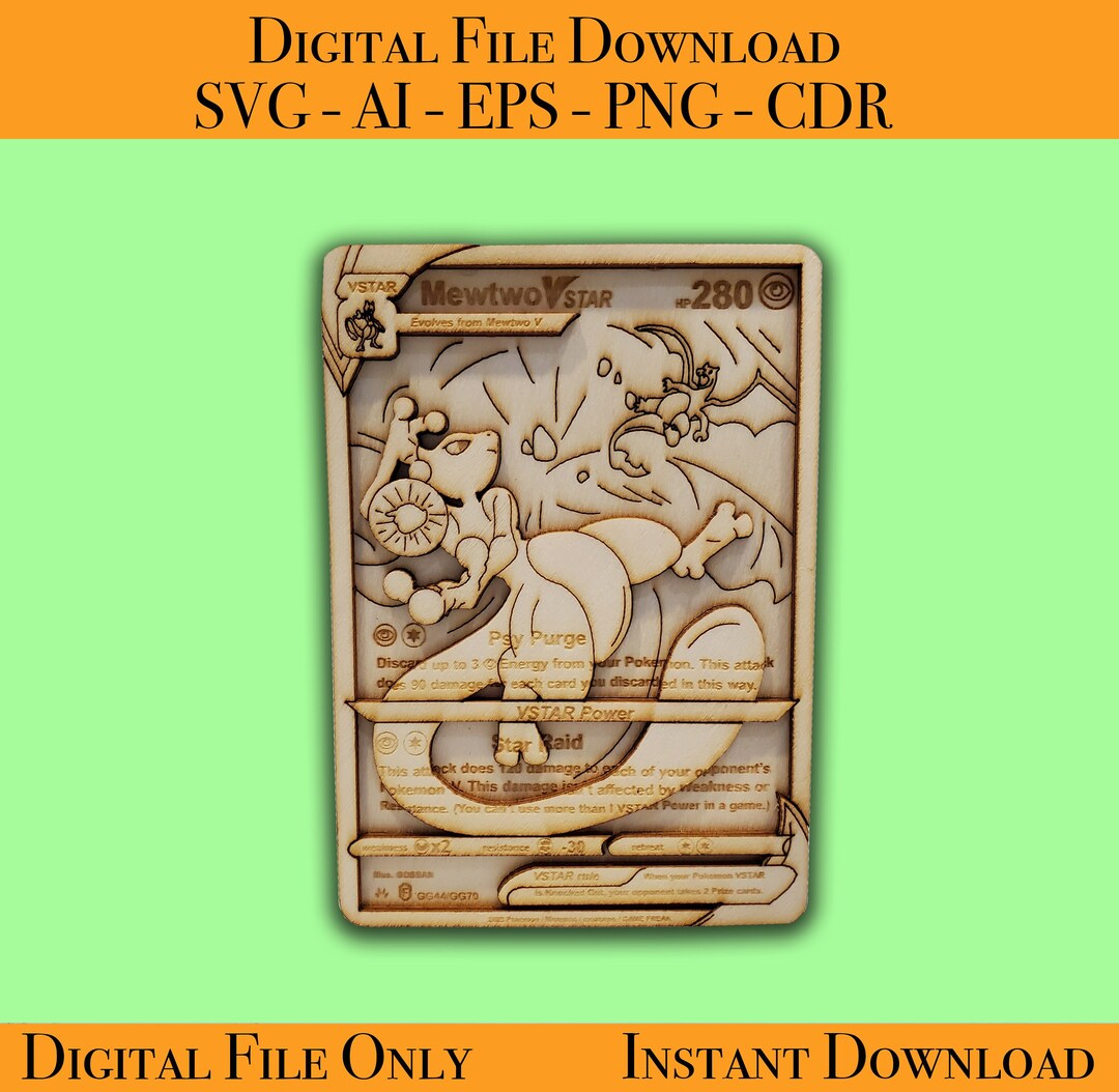 Mewtwo Vstar Pokemon Card Laser Cutter Files Vector Ready for Wood ...