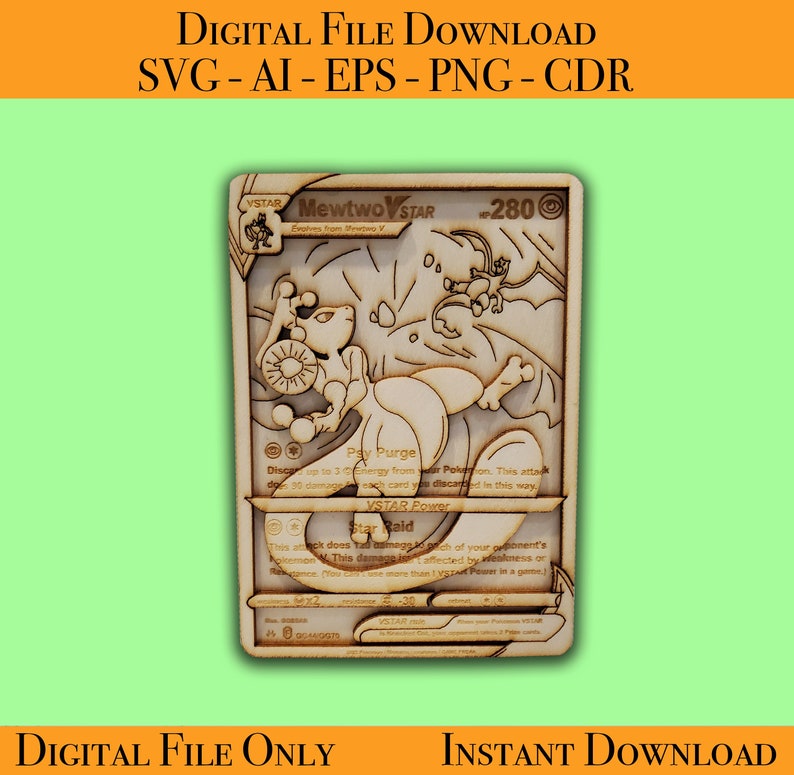 Mewtwo Vstar Pokemon Card Laser Cutter Files Vector Ready for Wood ...