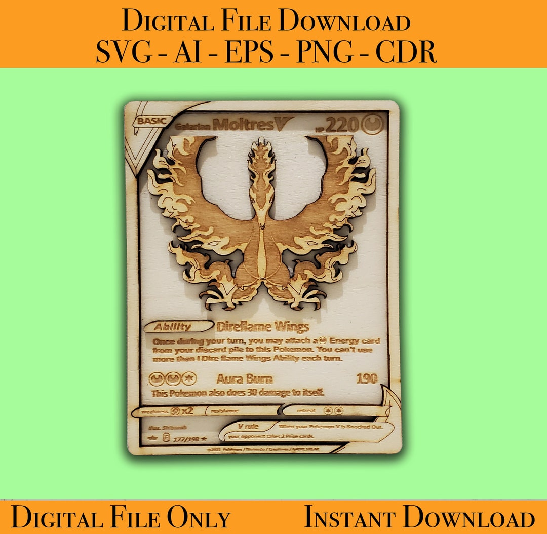 Moltres V Pokemon Card Laser Cut Digital Files Vector for Wood ...