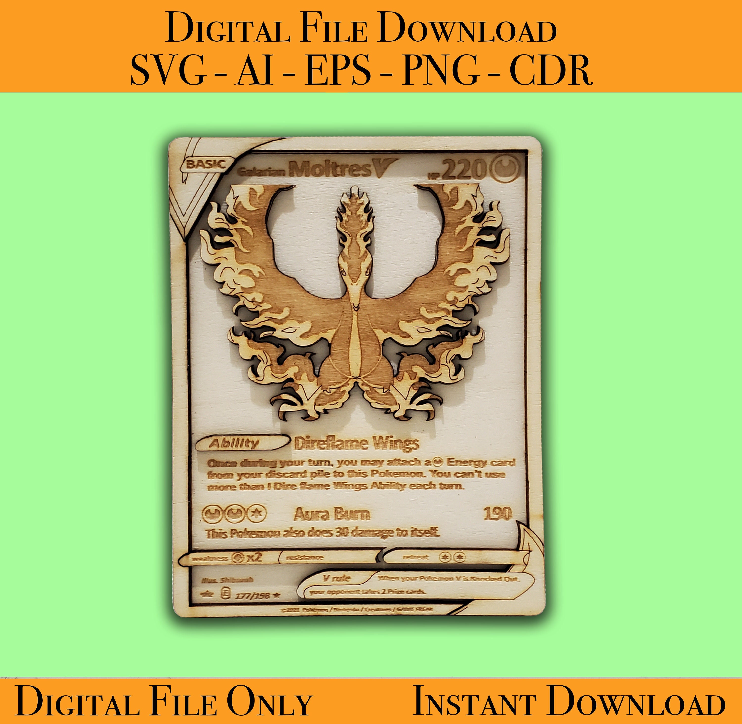 Moltres V Pokemon Card Laser Cut Digital Files Vector for Wood ...