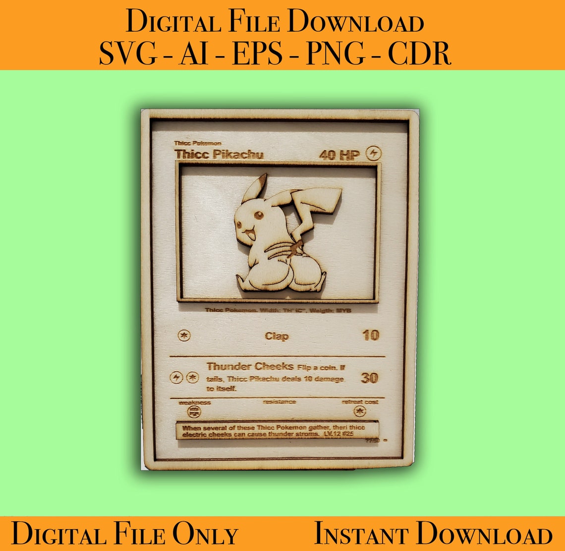 Thicc Pikachu Pokemon Card Laser Files Vector Ready For Wood Etsy
