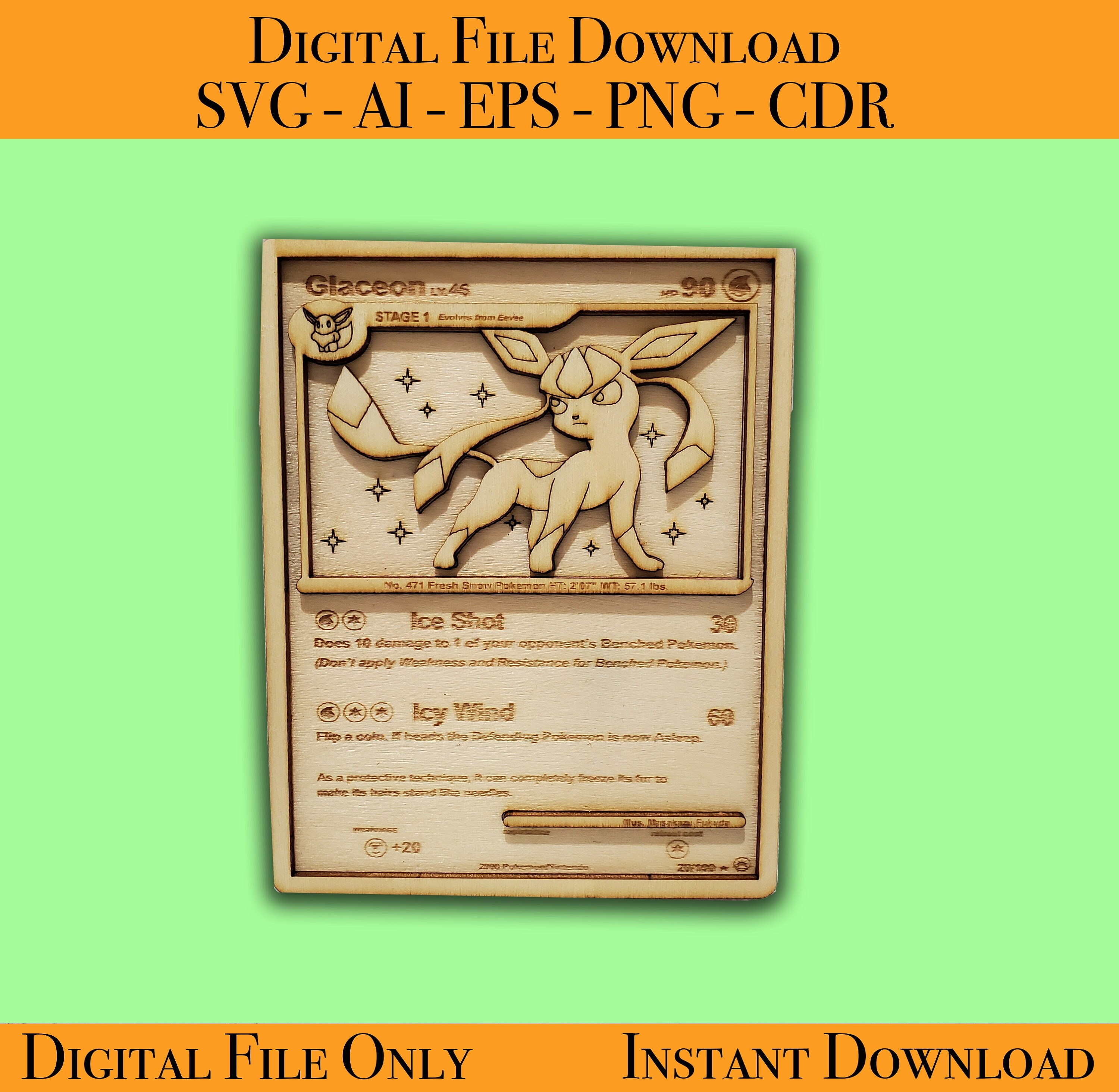 Glaceon Pokemon Card Laser Cutter Files Vector Ready for Wood Glowforge ...