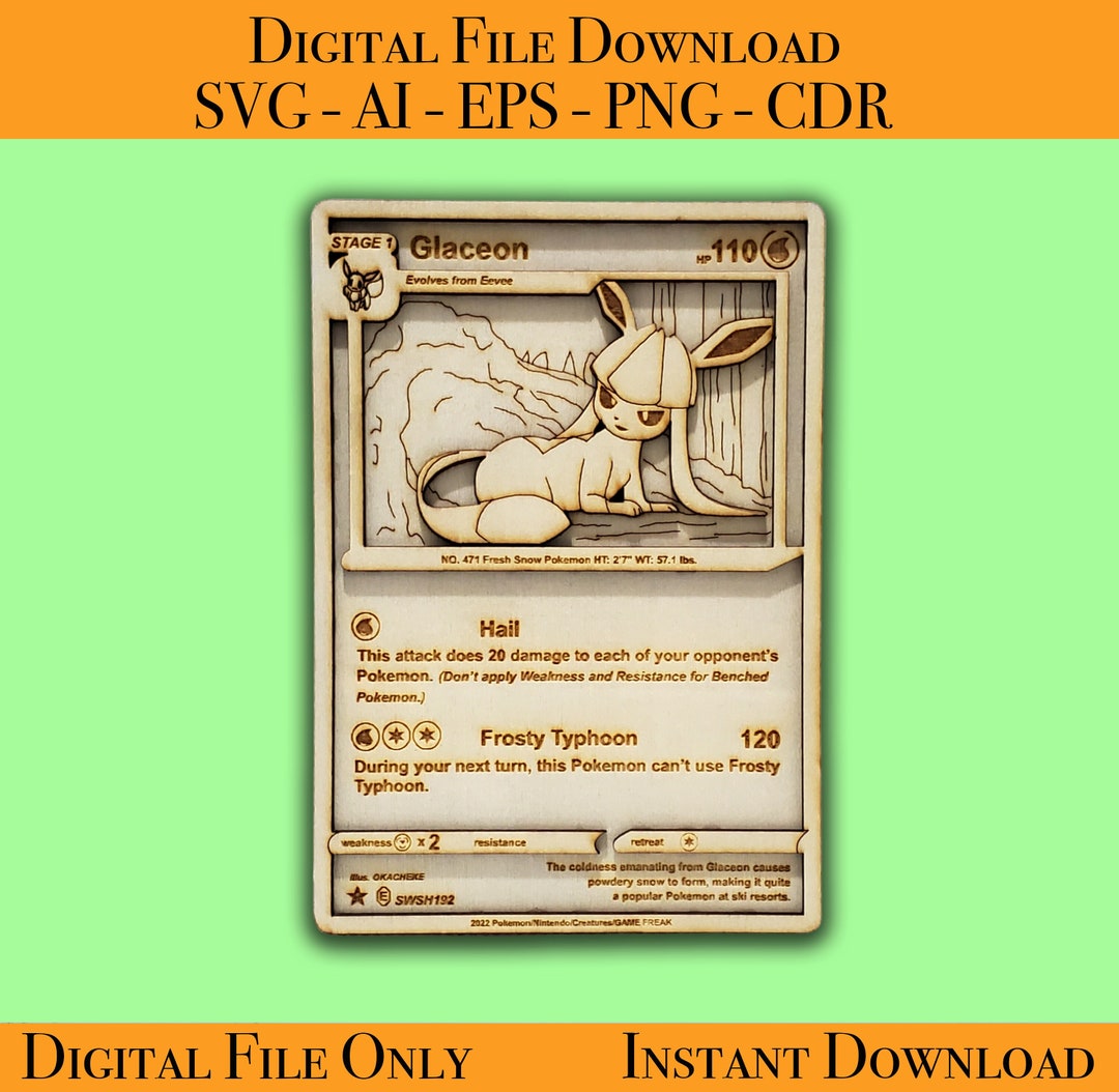 Glaceon Card Laser Cutter Files Vector for Wood Glowforge, Light Burn ...