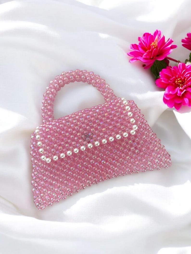 Beaded Bag, Crystal Bag, Pink Bag, Pearl Bag, Handbag Beaded, Beaded ...