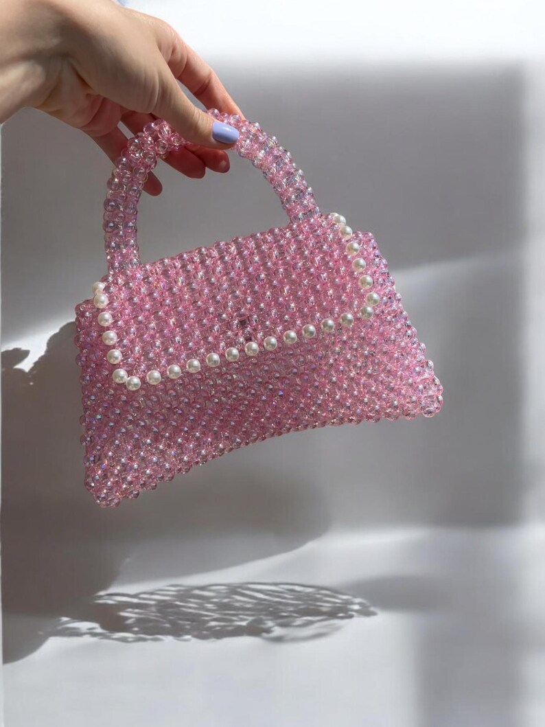 Beaded Bag, Crystal Bag, Pink Bag, Pearl Bag, Handbag Beaded, Beaded ...