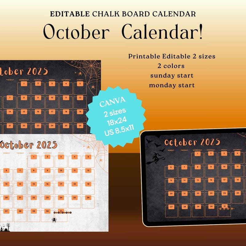 October Chalk Calendar - Etsy