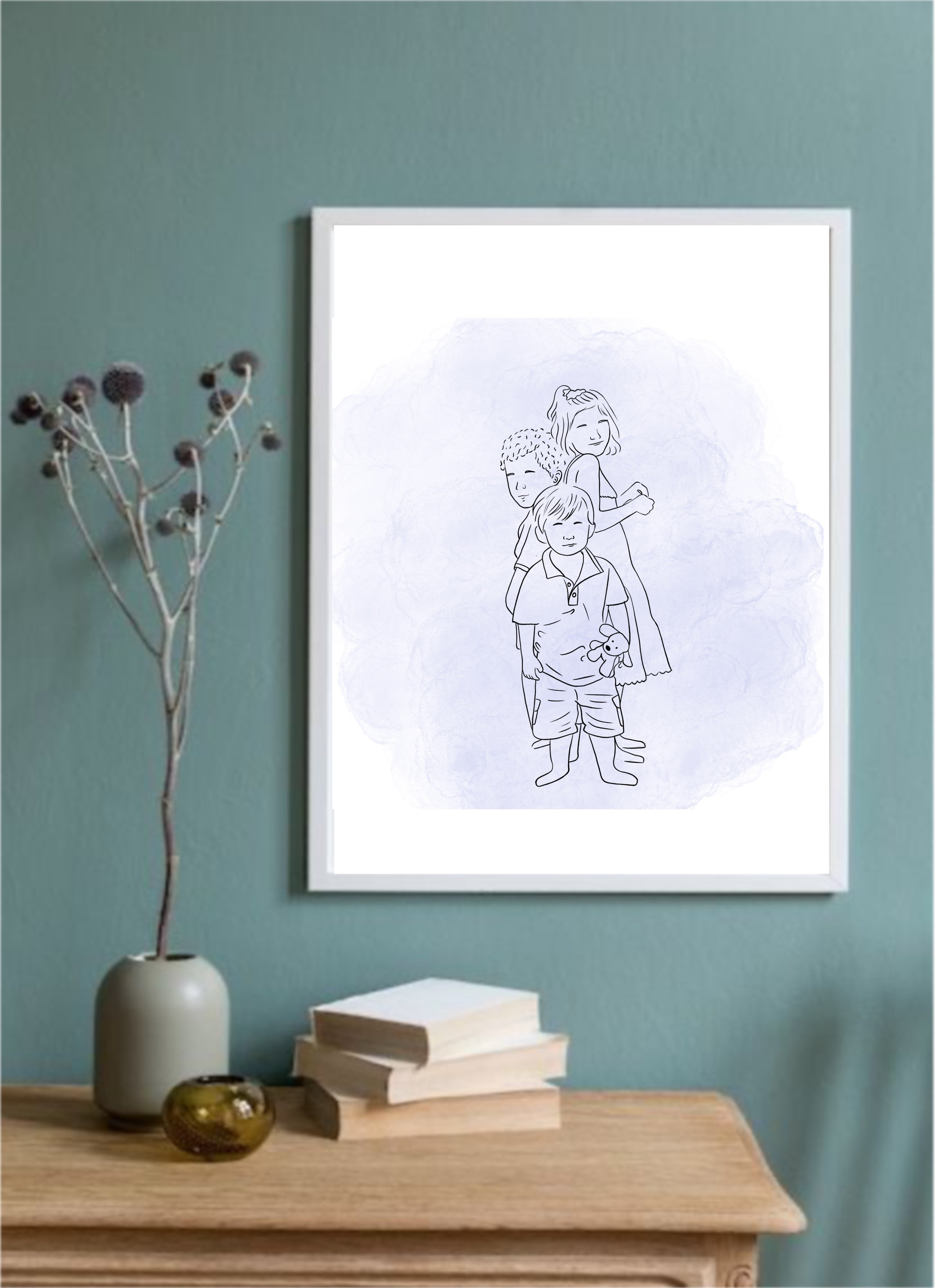 Sibling Line Art, Family Line Drawing, Custom Line Drawing, Sisters ...