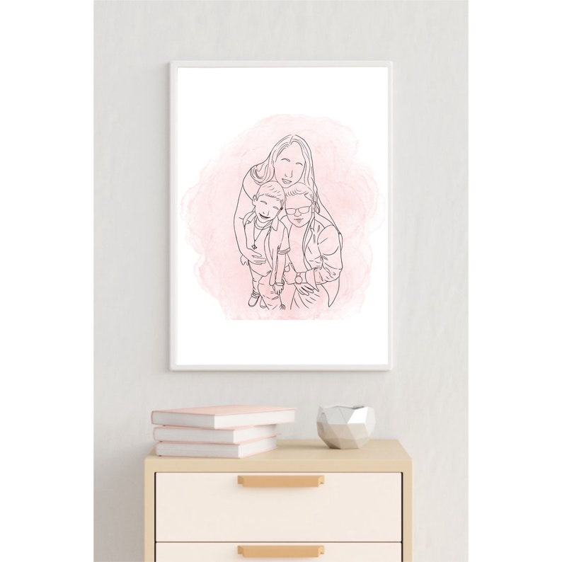 Sibling Line Art, Family Line Drawing, Custom Line Drawing, Sisters ...