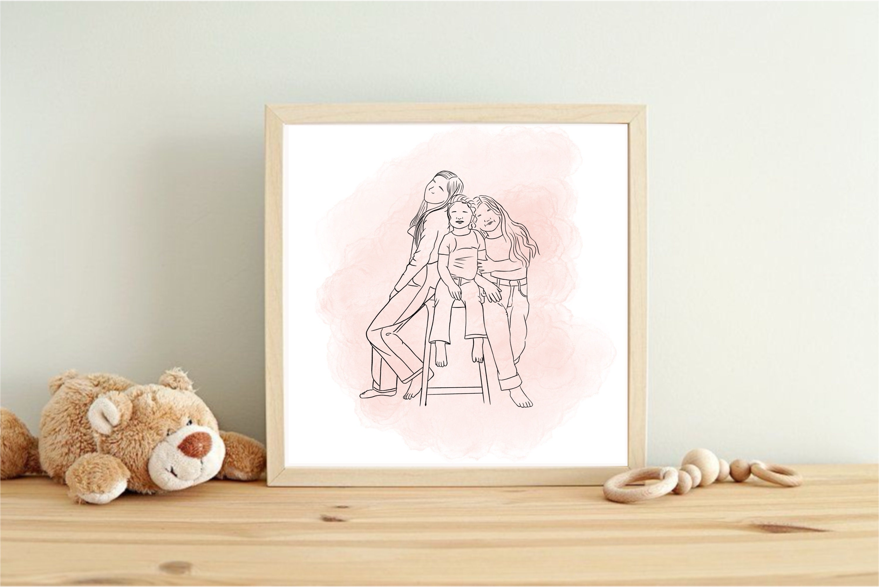 Sibling Portrait, Children Portrait, Line Art Drawing, One Line Art ...