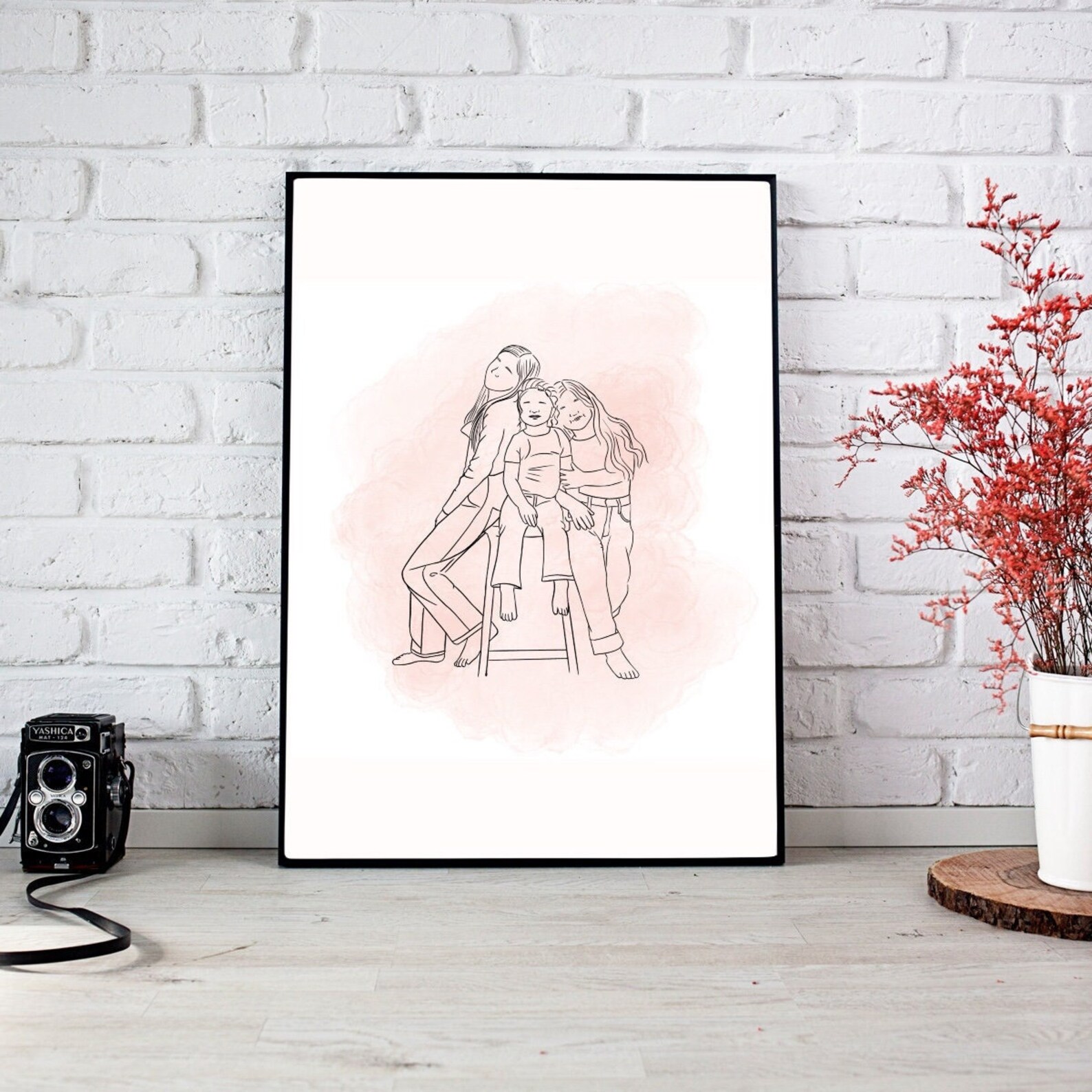 Sibling Portrait, Children Portrait, Line Art Drawing, One Line Art ...