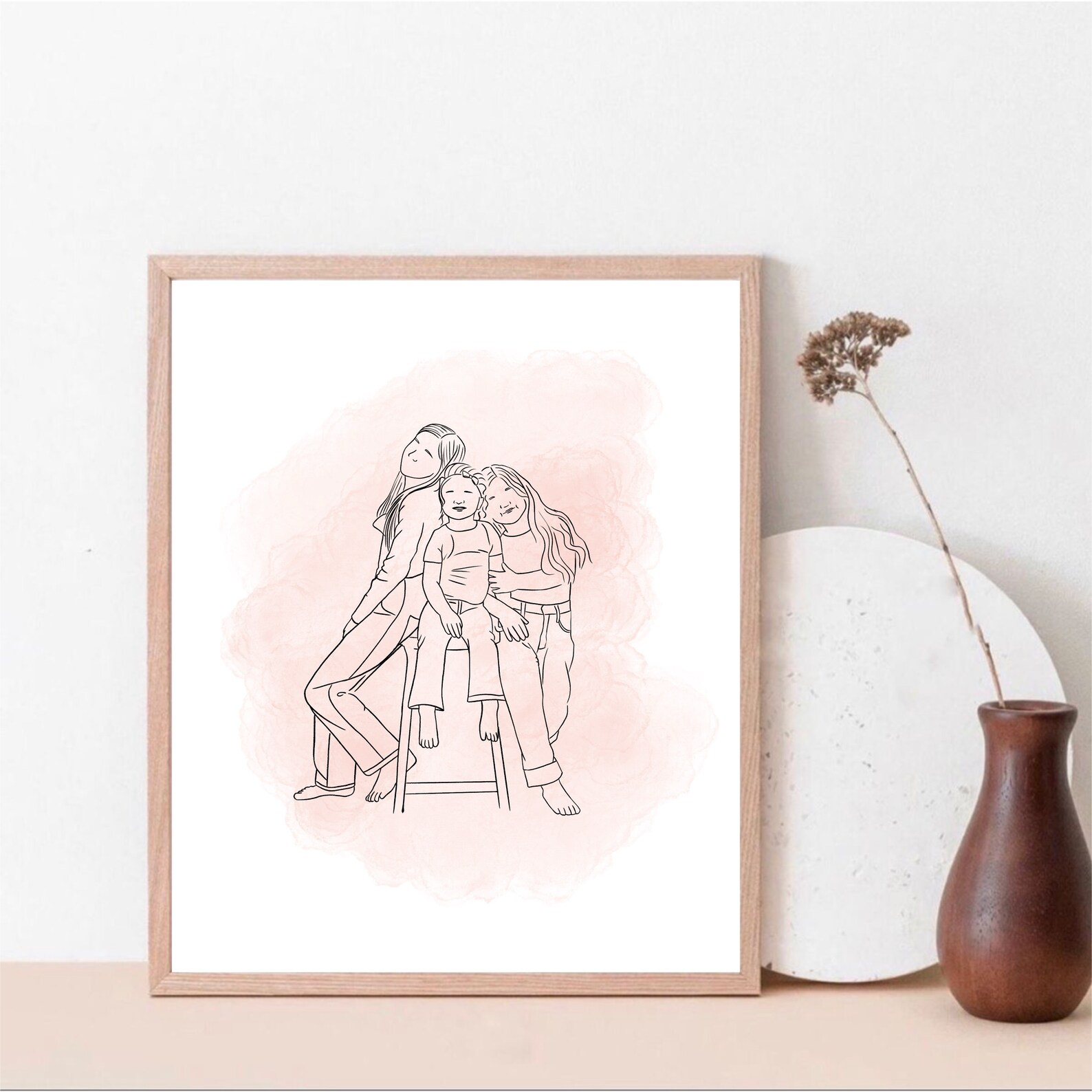 Sibling Portrait, Children Portrait, Line Art Drawing, One Line Art ...