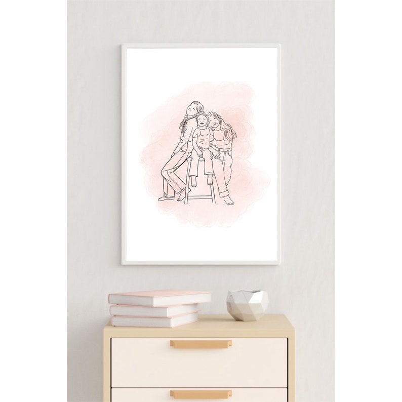 Sibling Portrait, Children Portrait, Line Art Drawing, One Line Art ...