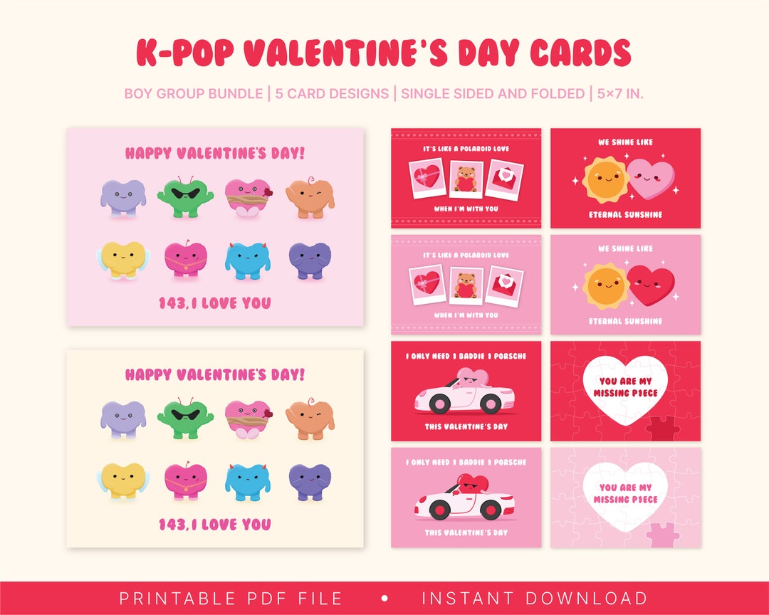 5 Printable K-pop Themed Valentine’s Day Cards (boy Group Bundle ...