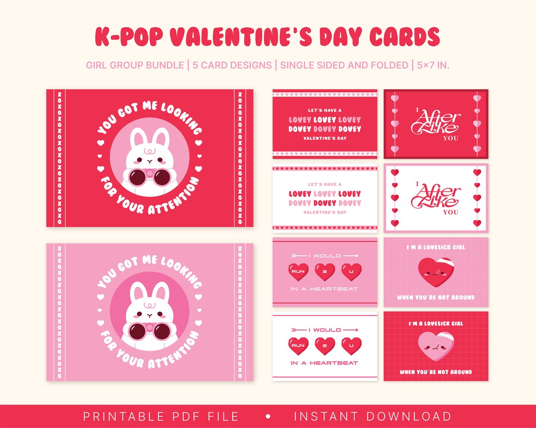 5 Printable K-pop Themed Valentine’s Day Cards (girl Group Bundle ...