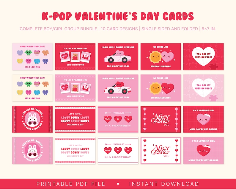 10 Printable K-pop Themed Valentine’s Day Cards (complete Boy/girl ...